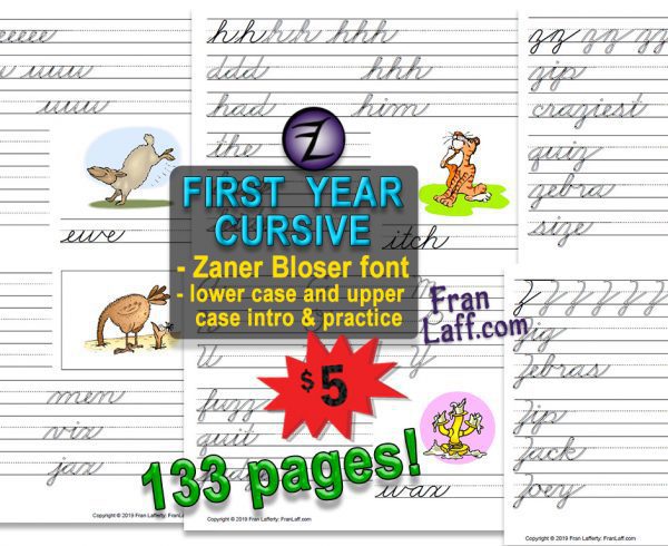 First Year Cursive: Zaner Bloser style font – FranLaff.com
